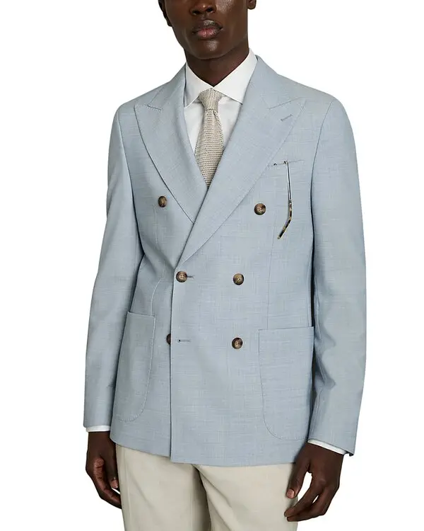 REISS Belmont Double Breasted Textured Blazer - Soft Blue