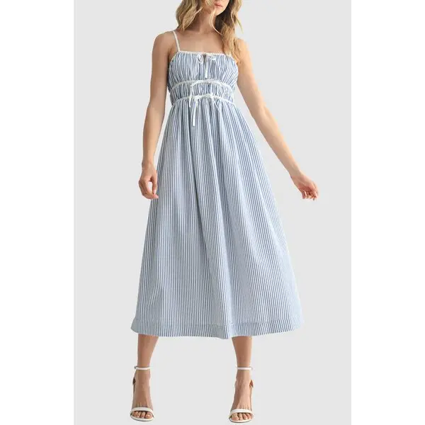 ALL IN FAVOR Stripe Cotton Blend Midi Dress