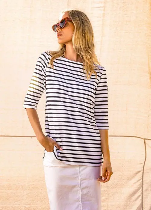 Saint James Phare Boatneck Striped Tunic - White/navy