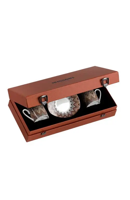 MISSONI HOME TABLEWARE Coffee Cup & Saucer Zig Zag Set Of 2 In Luxury Box Jarris 148 Diam. 2.3", H 2.5", Cap. 4 Oz