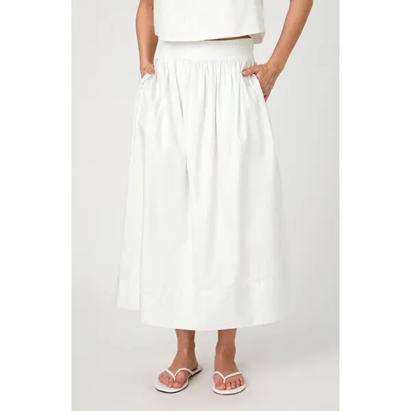 French Connection Pinstripe Cotton Poplin Skirt In Cream-Blue