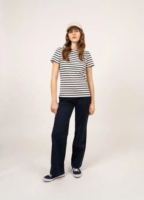 Saint James Etrille Ii Short Sleeve Breton Stripe Tee - Ecru/navy