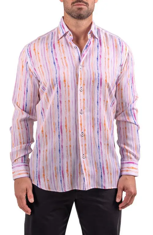 MACEOO Fibonacci Resistance Contemporary Fit Button-up Shirt - White Multi Stripe