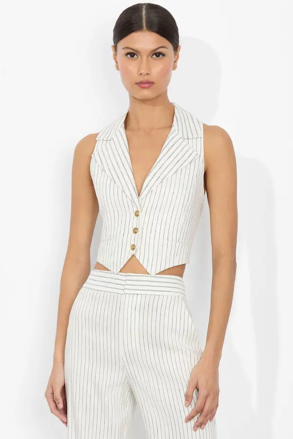 Alice + Olivia Donna Linen Vest - Black