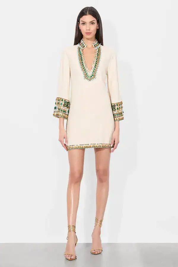 Alice + Olivia Eleonora Embellished Tunic Dress In White - 60% Off