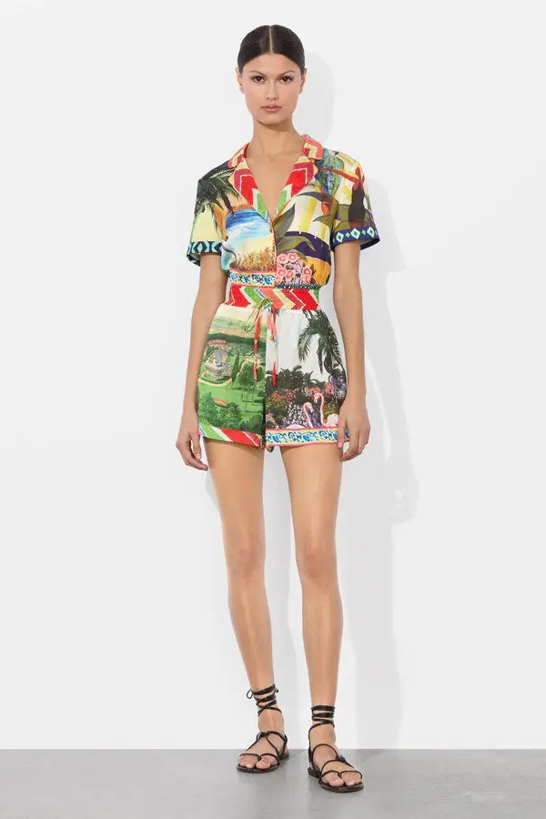 Alice + Olivia Leighton Pajama Romper - Red