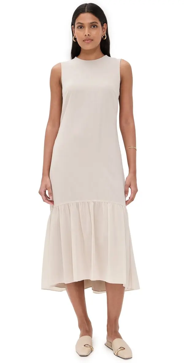 Theory Tier Tie Neck Midi Dress - Sand