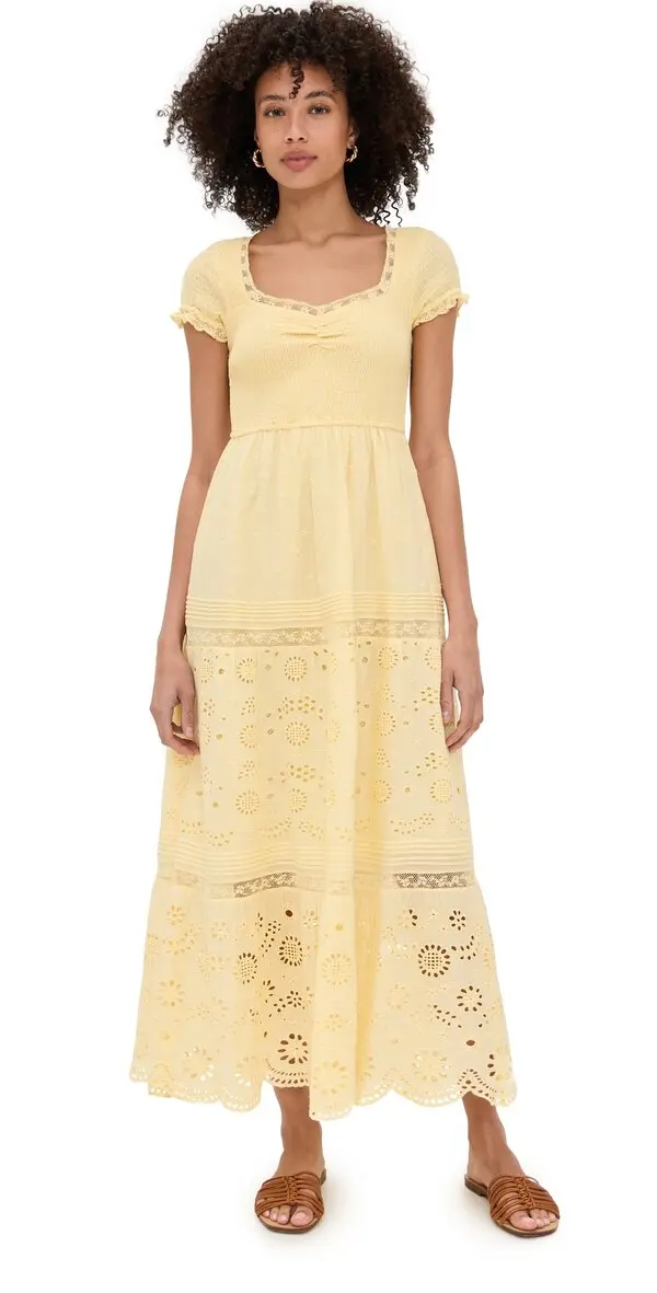 LoveShackFancy Bisolet Maxi Dress - Citron