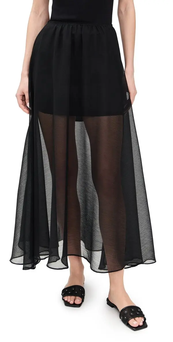 Enza Costa Japanese Yoryu Chiffon Skirt - Black
