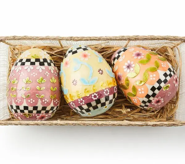 MACKENZIE-CHILDS As Is Mackenzie- Childs Exclusive Set Of 3 Calico Eggs