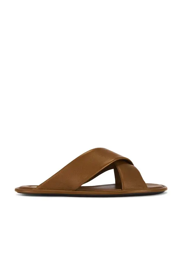 Saint Laurent Talha Flat Sandal - Dark Macadamia