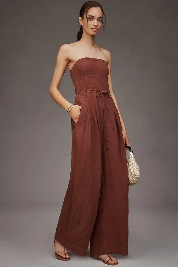 Anthropologie Linen Strapless Jumpsuit