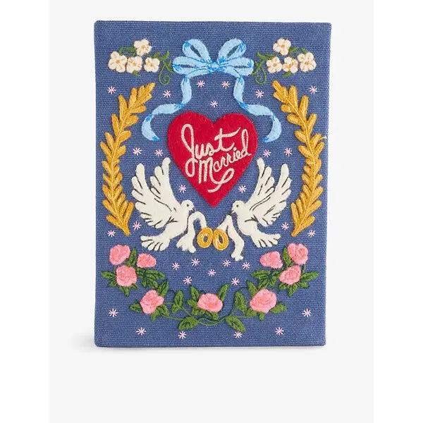 OLYMPIA LE-TAN Just Married Embroidered Clutch - Ocean