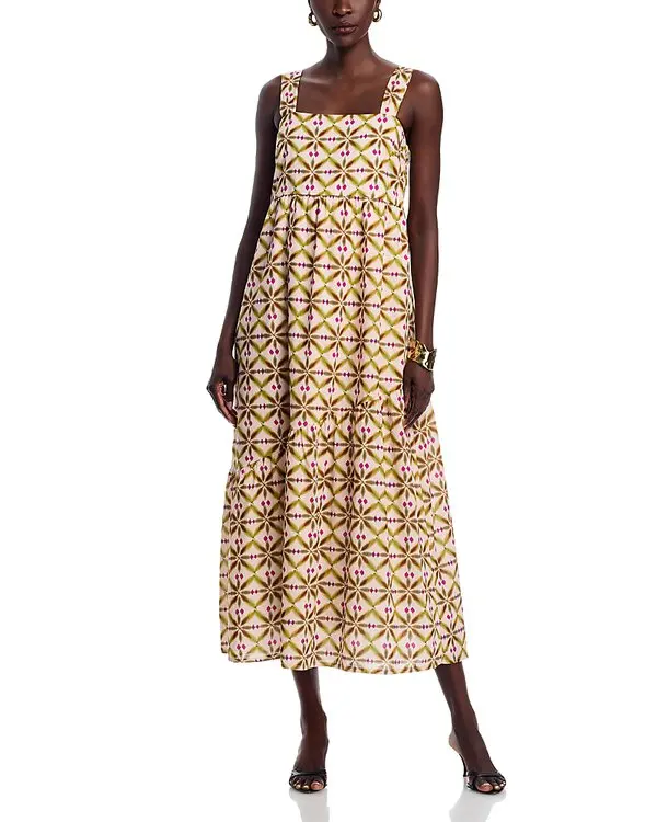LA FEE MARABOUTEE Printed Square Neck Midi Dress