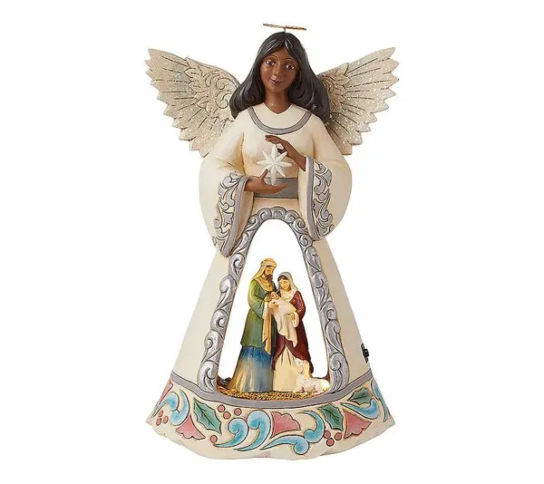 JIM SHORE African American Angel With Nativity Cene Led