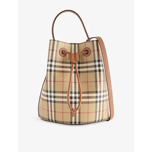 Burberry Tb Small Canvas Bucket Bag - Vntg Chk/briar Brown