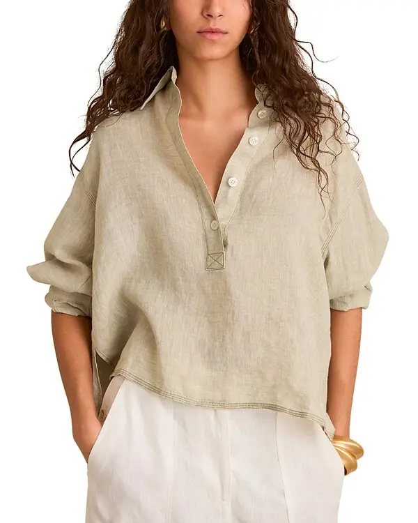 REISS Nina Linen Popover Top