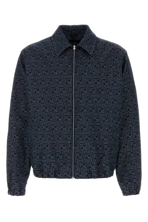 Fendi Embroidered Denim Bomber Jacket - Printed