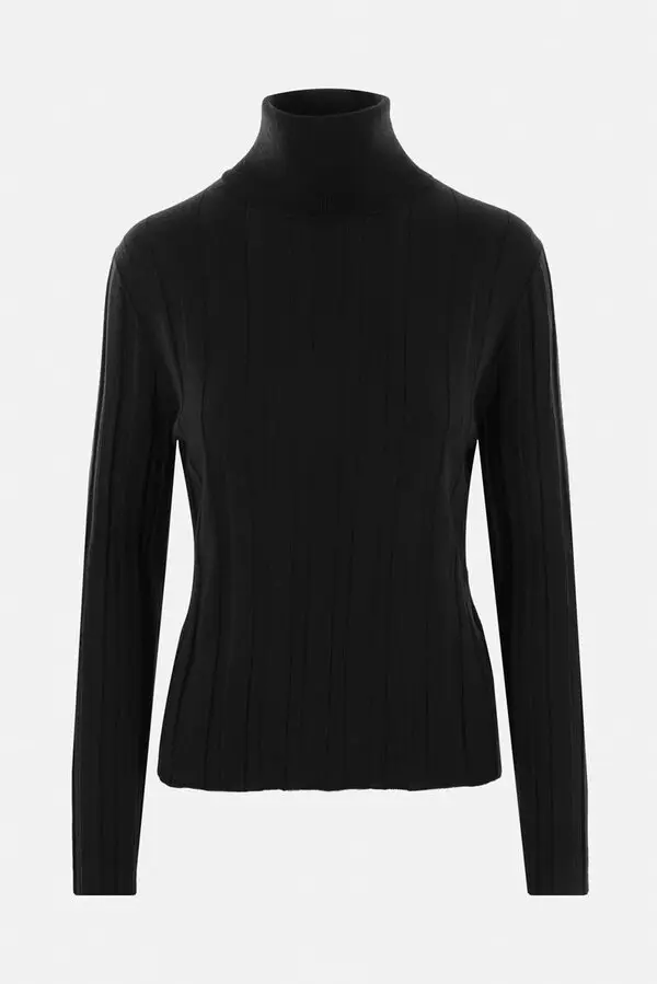 ALLUDE Ribbed Knit Turtleneck Sweater - Black