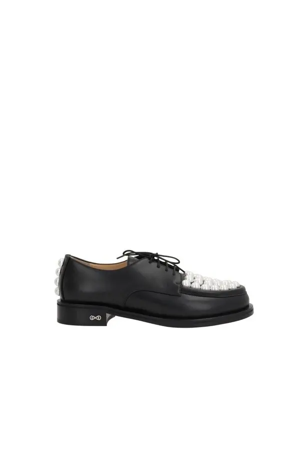 Mach & Mach Lace-up Leather Loafers With Pearl Embellishments