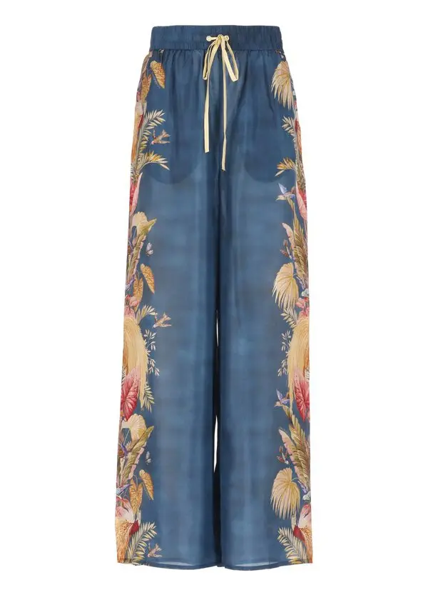 Zimmermann Floral Silk Trousers - Blue