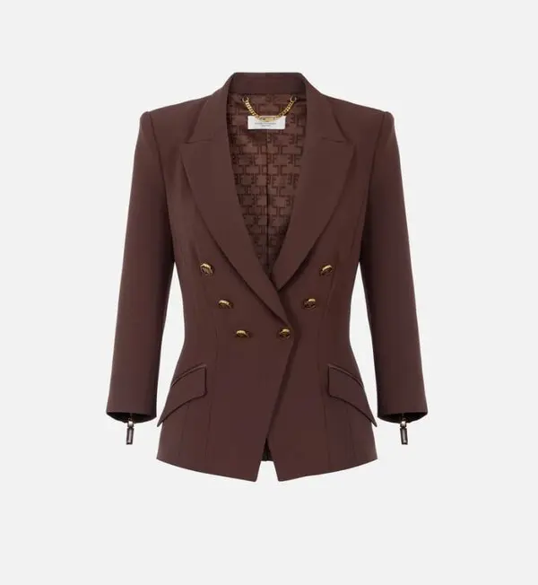 Elisabetta Franchi Slim-fit Double Crepe Jacket - Caffe