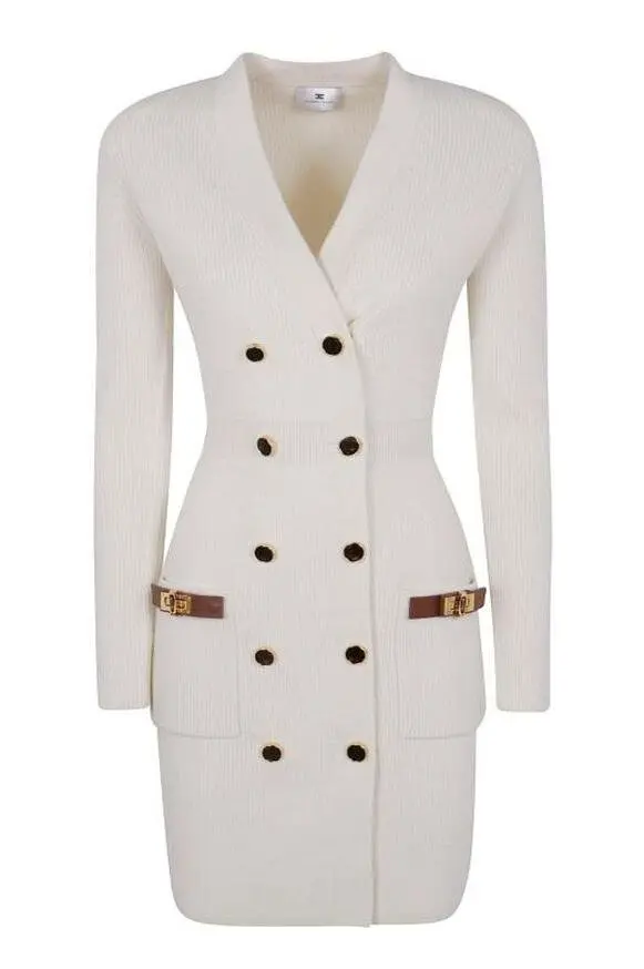 Elisabetta Franchi Mini Dress With Pockets - Beige