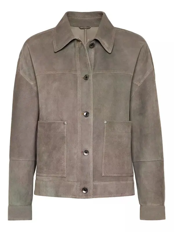 Brunello Cucinelli Leather Jacket - Grey