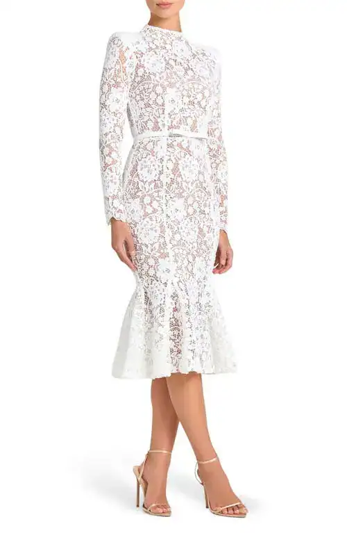 Nadine Merabi Juliette Long Sleeve Lace Cocktail Dress - White - 25% Off |  Editorialist