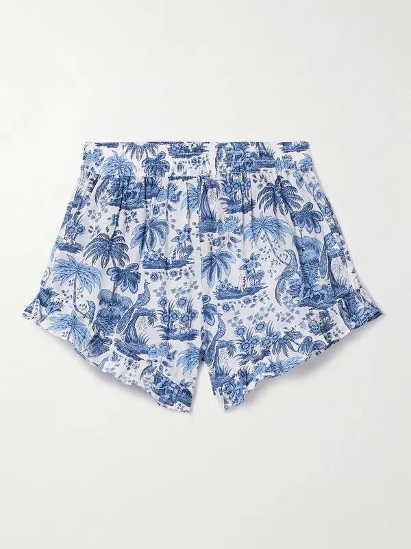 Staud Boyana Ruffled Cotton-voile Shorts - Blue