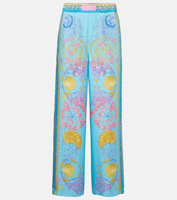 Versace Printed Wide-leg Pants - Blue