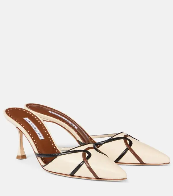 Manolo Blahnik Ragheb 70 Leather Mules - Beige