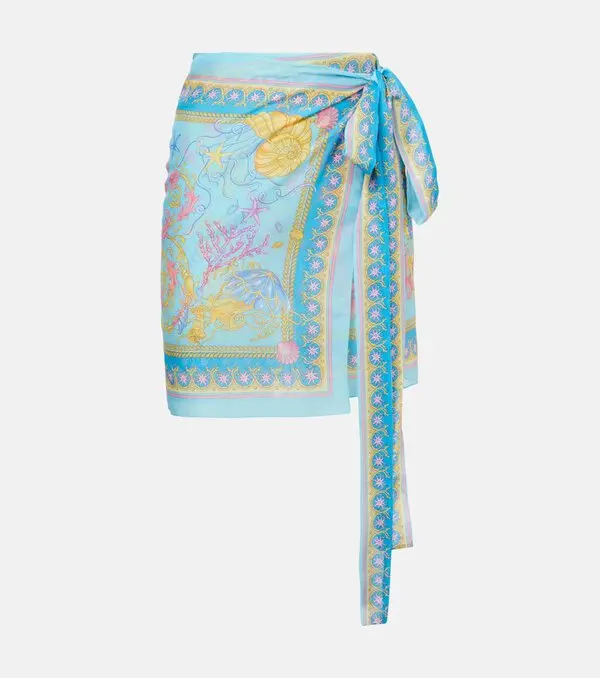 Versace Printed Cotton And Silk Beach Cover-up - Turquoise