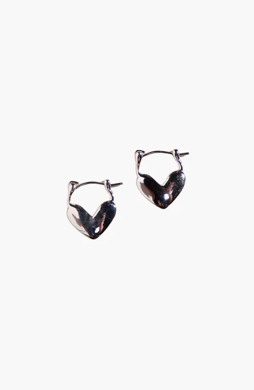 NICKEL & SUEDE Heart Lock Huggie Earrings - Silver