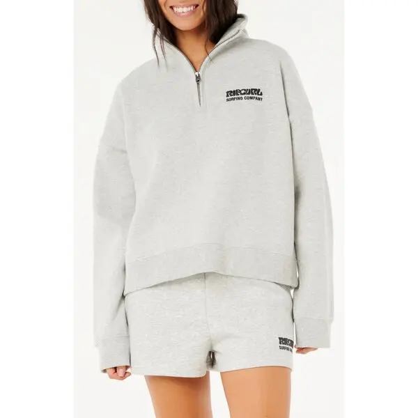 Rip Curl Surf Puff Logo Quarter Zip Sweatshirt - Grey Marle