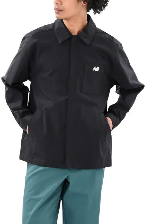NEW BALANCE Water Repellent Cotton Blend Twill Coach's Jacket - Black