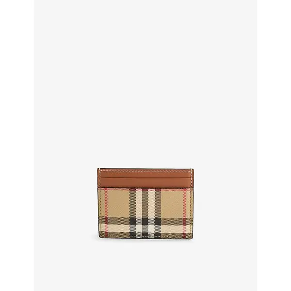 Burberry Sandon Checked Woven Card Holder - Vntg Chk/briar Brown