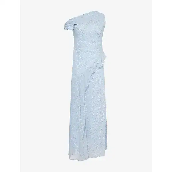 Bec & Bridge Esra Asymmetric-Neckline Maxi Dress - Sky Blue Stripe |  Editorialist