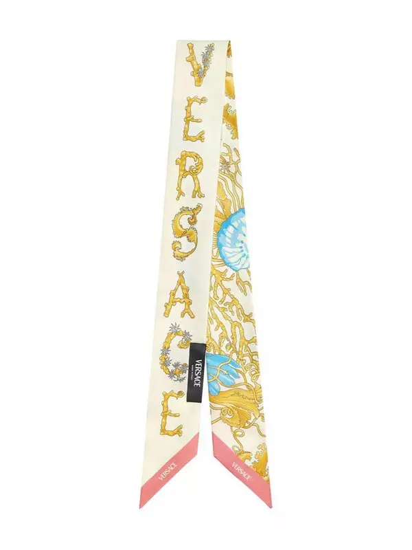 Versace Underwater Barocco Silk Scarf Tie - Neutrals