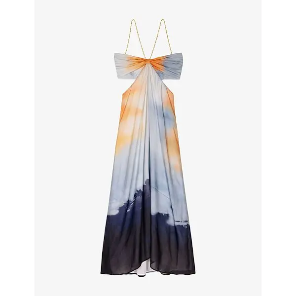 Maje Tie-dye Halterneck Maxi Dress - Blue Tie And Dye Print