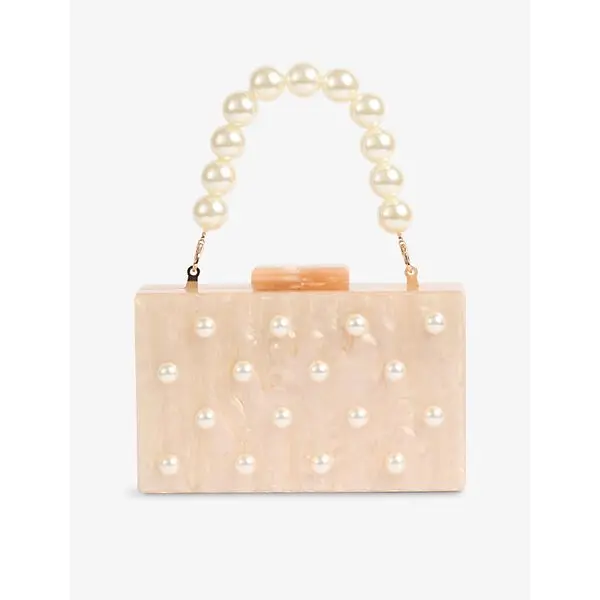 LK BENNETT Malia Pearl Resin Box Clutch Bag - Cre-cream