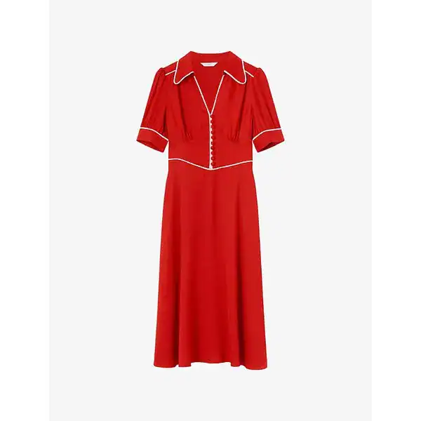 Lk Bennett Lou Petite Contrast-Trim Crepe Midi Dress In Mul-Red