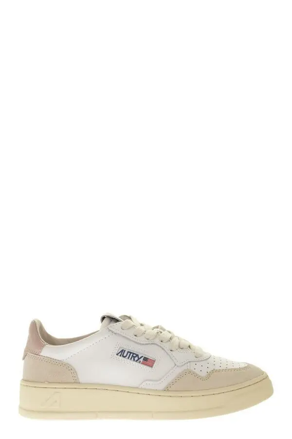 AUTRY Medalist Low Leather And Suede Sneakers - White/pink/beige