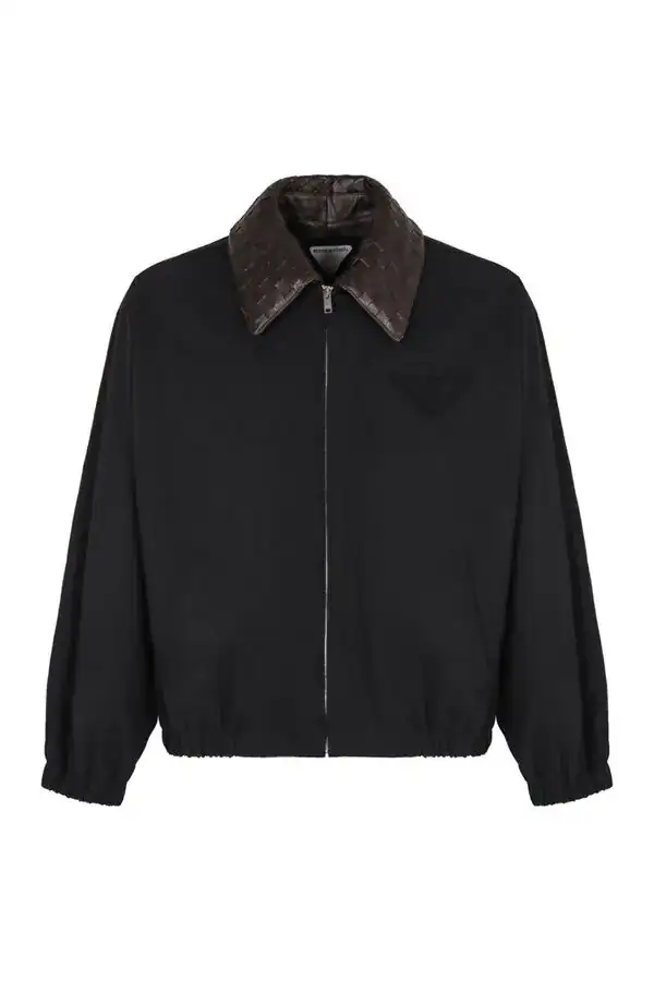 Bottega Veneta Cotton Jacket With Removable Leather Collar In Blue