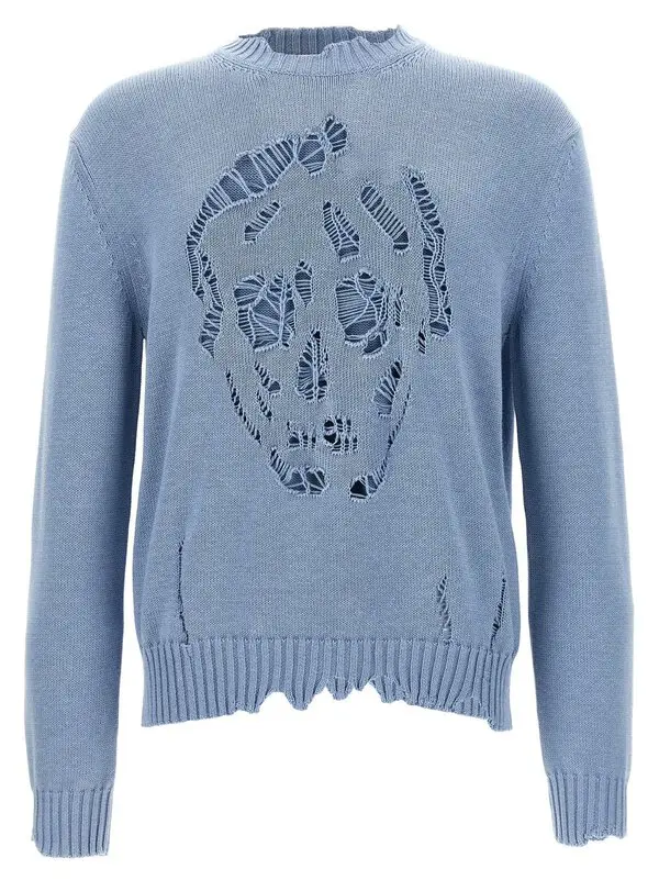Alexander McQueen Skull Cut-out Cotton Sweater - Blue