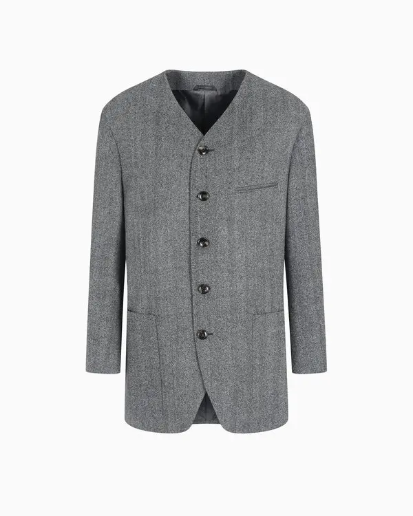 Giorgio Armani Heritage Line Single-breasted Chevron Jacquard Virgin Wool Jacket