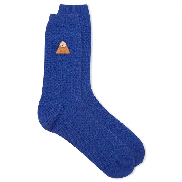 Folk Waffle Socks - Deep Blue