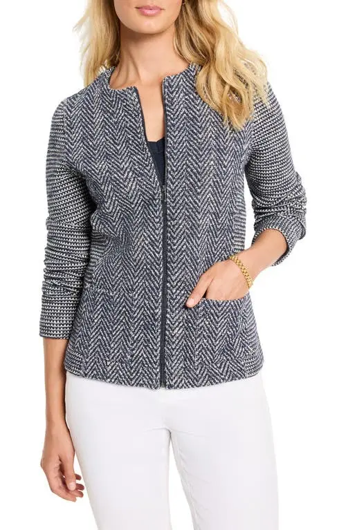 NIC+ZOE Mixed-knit Zip-up Jacket - Indigo Mix