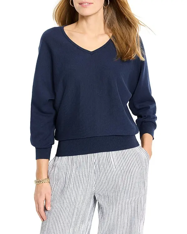 NIC+ZOE V-neck Cotton Sweater - Dark Indigo