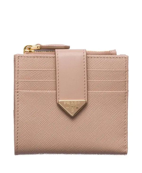 Prada Small Saffiano And Smooth Leather Wallet - Powder